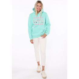 Hoodie Zwillingsherz "Love is all you need ZH", Damen, Gr. S/M, blau (t&uuml;rkis), Sweatware, Obermaterial: 50% Baumwolle, 50% Polyester, regular fit normal, V-Ausschnitt, angesetztes B&uuml;ndchen, Sweatshirts Hoodie, Pailettenherzen am R&uuml;cken
