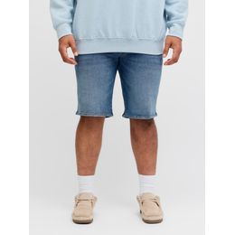 Jack & Jones PlusSize Shorts "JJIRICK JJORIGINAL SHORTS AT 999 PLS", Damen, Gr. 46 (6XL), N-Gr, blau denim, Web, Obermaterial: 54% Baumwolle, 33% Polyester, 7% Lyocell, 4% Viskose, 2% Elasthan, JACK & JONES PLUSSIZE, unifarben, regular fit knielang, Hosen Shorts