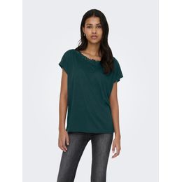 Spitzenshirt Only "ONLWINNIE S/S TOP CS JRS", Damen, Gr. L, gr&uuml;n (ponderosa pine), Jersey, Obermaterial: 100% Polyester, unifarben, regular fit normal, Rundhals, Shirts, Polyester, regular fit