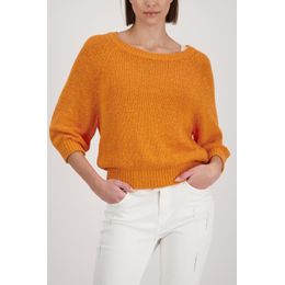Strickpullover monari "Pullover Basic B&auml;ndchen", Damen, Gr. 42, aperitif, Strick, Obermaterial: 77% Baumwolle, 23% Polyamid, unifarben, regular fit taillenbedeckt, U-Boot-Ausschnitt, Raglan&auml;rmel Strickbund, Pullover Strickpullover, Regular fit aus B&auml;ndchengarn