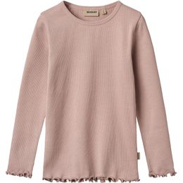 Langarmshirt Wheat "Rib T-Shirt L/S Ida", M&auml;dchen, Gr. 152, rosa (rose powder), Jersey, Obermaterial: 96% Baumwolle, 4% Elasthan, unifarben, figurbetont, Rundhals, Shirts Langarmshirt