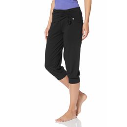 Yogahose OCEAN SPORTSWEAR "Soulwear - 3/4 Yoga Pants", Damen, Gr. 44, N-Gr, schwarz, Obermaterial: 95% Baumwolle, 5% Elasthan, unifarben, bequem 3/4-L&auml;nge, Hosen Yoga&PilatesBekleidung Yogahose Caprihose, Komfortabler Umschlagbund mit seitlicher Raffung
