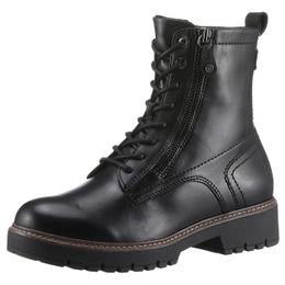 Schn&uuml;rboots Tamaris, Damen, Gr. 38, schwarz, Glattleder, Lederimitat, unifarben, Schuhe Schn&uuml;rboots, Blockabsatz, Schn&uuml;rstiefelette, Combat-Boots mit Kontrast-Rahmennaht