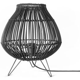 Paco Home Tischleuchte "PURI", schwarz, &Oslash; 31cm H: 36cm, Leuchten, Rattan Korblampe Nacht LED Dreibein Boho E27, Tischleuchte