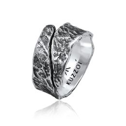 Silberring Kuzzoi "Bandring Struktur Used Look 925 Silber" Gr. 60, schwarz, Fingerringe, Herren, 60mm, ohne Stein, Silber 925 (Sterlingsilber), 10,7mm, Silberring