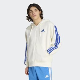 Sweatjacke adidas Sportswear "ESSENTIALS 3-STREIFEN", Herren, Gr. XL, sanftes wei&szlig;, ray blau, Obermaterial: 55% Baumwolle, 36% Polyester, 9% Viskose, normal, ohne Ausschnitt, angesetztes B&uuml;ndchen, Sweatjacken Sweatjacke, f&uuml;r Laufen und Sportmode, mit Rei&szlig;verschluss