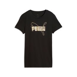 T-Shirt Puma "ESS LOGO LAB METALLIC TEE", Damen, Gr. M, Puma schwarz, Jersey, Obermaterial: 100% Baumwolle, bedruckt, regular fit normal, Rundhals, Shirts T-Shirt, Regular Fit, mit Rundhalsausschnitt, aus Baumwolle