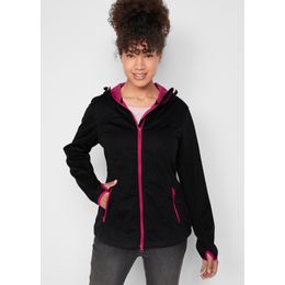 Softshelljacke bonprix, Damen, Gr. 48, schwarz, Softshell, Obermaterial: 100% Polyester, kontrastfarbene Details, unifarben, regular fit h&uuml;ftbedeckend, eingefasste Kante kontrastfarben,mit Daumenl&ouml;chern, Jacken Softshelljacke, leichtes Material, mit 2-Wege-Rei&szlig;verschluss, mit Daumenl&ouml;chern