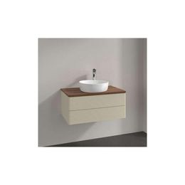 Villeroy & Boch Villeroy und Boch Antao Waschtisch-Unterschrank L19152HJ mit Beleuchtung, 2 Ausz&uuml;ge, 800 x 360 x 500 mm, Front mit Struktur, Silk Grey Matt Lacquer / Warm Walnut