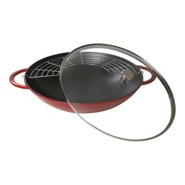 Staub Specialities Wok mit Glasdeckel 37 cm, rund, Kirsch-Rot, Gusseisen