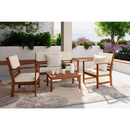 Ambia Garden Loungegarnitur, Taupe, Holz, Wellpappe, Akazie, vollmassiv, 80x50x33 cm, Loungem&ouml;bel, Gartenlounge-Sets