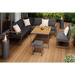 Ambia Garden Dining-Loungeset, Anthrazit, Natur, Metall, Kunststoff, Textil, 5-teilig, F&uuml;llung: Schaumstoff, Eckteil, 230x230 cm, Hocker umfunktionierbar zu Tisch, Loungem&ouml;bel, Gartenlounge-Sets