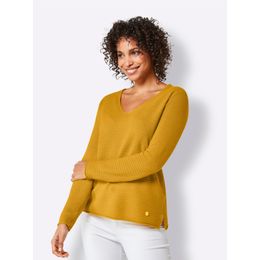 CREATION L PREMIUM Wit Damen Kaschmirpullover mit Seitenschlitzen, ocker, Gr&ouml;&szlig;e 36/38