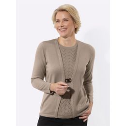 WITT Damen 2-in-1-Pullover mit Ajourmuster, sesam, Gr&ouml;&szlig;e 38
