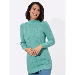 WITT Damen Longpullover mit Zopf-Struktur-Muster, salbei, Gr&ouml;&szlig;e 38