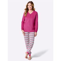 w&auml;schepur w&auml;schepur Damen Schlafanzug in Feinfrottee, fuchsia-wei&szlig;-geringelt, Gr&ouml;&szlig;e 36/38