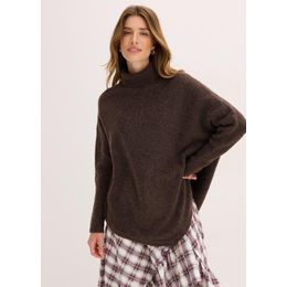 bonprix Oversize-Pullover, braun, Gr.40/42 (M), weit geschnittener Poncho-Pullover mit asymmetrischem Saum und Rollkragen