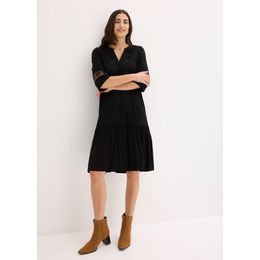 bonprix Tunika-Kleid aus softer Viskose, schwarz, Gr.44/46 (L), Modernes Kleid mit hochwertiger Spitze und tiefem Ausschnitt, aus Viskose