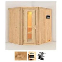 Sauna Karibu "Laila", beige (naturbelassen), Saunaofen, externe Steuerung, 3,6 kW, Saunen, 3,6-kW-Plug & Play Ofen mit externer Steuerung
