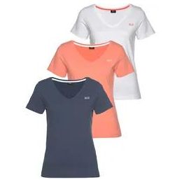 H.I.S. T-Shirt H.I.S "Essential-Basics", Damen, Gr. 40/42, bunt (blau, wei&szlig;, koralle), Obermaterial: 100% Baumwolle, bestickt, clean, unifarben, Basic, figurumspielend h&uuml;ftlang, V-Ausschnitt, Shirts T-Shirt, figurumspielender Schnitt, 100% Baumwolle, vielen Farben & Gr&ouml;&szlig;en, Topseller