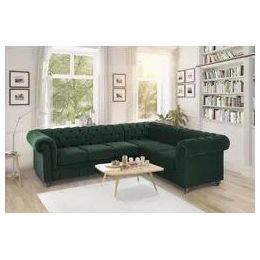 Chesterfield-Sofa Home Affaire "Duc Ecksofa L-Form", gr&uuml;n, B:255cm H:74cm T:214cm, Samtoptik (100% Polyester);Samtoptik (100% Polyester);Luxus-Microfaser Lederoptik (100% Polyester), Sofas, hochwertige Knopfheftung im R&uuml;cken, Samtoptik mit changierender Optik