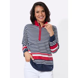 WITT Damen Sweatshirt mit platziertem Ringelmuster, marine-rot-geringelt, Gr&ouml;&szlig;e 40