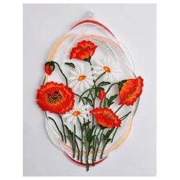 Fensterbild Stickereien Plauen "Mohnblumen" Gr. 1, rot, B:22cm H:31cm, Polyester, Fensterbilder, mit echter Plauener Spitze Stickerei