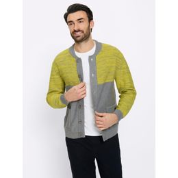 Marco Donati Herren Strickjacke mit zweifarbigem Garn, grau-limone-meliert, Gr&ouml;&szlig;e 48