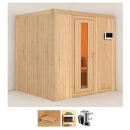 Sauna Karibu "Dima", beige (naturbelassen), Saunaofen, externe Steuerung, 3,6 kW, Saunen, Ofen 3,6 kW externe Strg.easy