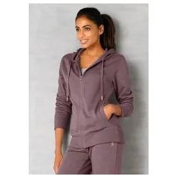 Sweatjacke BENCH. LOUNGEWEAR, Damen, Gr. 44/46, lila (mauve, meliert), Sweatware, Obermaterial: 60% Baumwolle, 40% Polyester, meliert, unifarben, Basic, bequem h&uuml;ftbedeckend, ohne Ausschnitt, B&uuml;ndchen, Sweatjacken Sweatjacke, mit Taschen und Zipper, Loungeanzug, Topseller