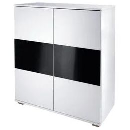Hochkommode Priess, schwarz-wei&szlig; (wei&szlig;, schwarzglas), B:82cm H:103cm T:38cm, Sideboards, T&uuml;rkommode