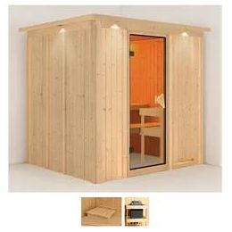 Sauna Karibu "Sodin", beige (naturbelassen), ohne Ofen, (ohne Ofen), Saunen, ohne Ofen