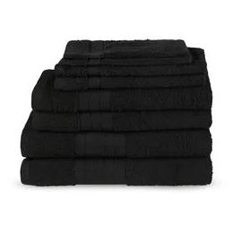 Handtuch Set Good Morning "Uni", schwarz, 8 Stk., 2 Badet&uuml;cher 70x140cm, 2 Handt&uuml;cher 50x100cm, 2 G&auml;stet&uuml;cher 30x50cm, 2 Waschhandschuhe 16x21cm, Frottee, Frottee, Obermaterial: 100% Baumwolle, Handt&uuml;cher, Baumwolle, Walkfrottee, Bord&uuml;re, 500 GSM, Einfarbig, ohne Aufh&auml;ngung