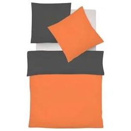 Wendebettw&auml;sche Fleuresse "Provence W", orange (orange, schiefer), B/L: 135cm x 200cm, 1 Stk., 1 Stk., Halbleinen, B/L: 80cm x 80cm, 2 Stk., Halbleinen, Obermaterial: 50% Baumwolle, 50% Leinen, Bettw&auml;sche, Wendebettw&auml;sche, 50% Baumwolle, 50% Leinen, in Gr. 135x200, 155x220, 200x200cm