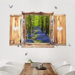 Bilderwelten Wandtattoo Wald modern 3D-Effekt Wandaufkleber - Fenster mit Herz Wanderweg in Hertfordshire - B&auml;ume Wohnzimmer Schlafzimmer