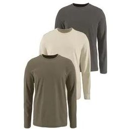 MAN'S WORLD Langarmshirt MAN'S WORLD "neue Farbe ", Herren, Gr. 68/70 (4XL), gr&uuml;n (olivgr&uuml;n,beige,khaki), Single Jersey, Obermaterial: 100% Baumwolle, unifarben, Basic, regular fit, Rundhals, normaler Saum, Shirts Langarmshirt, Langarm, unifarben, aus Baumwolle, im 3er-Pack, Topseller