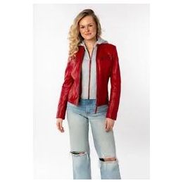 Lederjacke Mauritius "NOLA", Damen, Gr. S (36), rot, Obermaterial: 100% Schafsleder. Futter: 100% Baumwolle. Kapuze: 52% Polyester, 48% Baumwolle. &Auml;rmelfutter: 100% Polyester, kontrastfarbene Details, sehr figurbetont kurz, Rundhals, 2-Naht-&Auml;rmel mit Rei&szlig;verschluss, Jacken, Two-in-One Style - mit abnehmbarer Jersey-Kapuze
