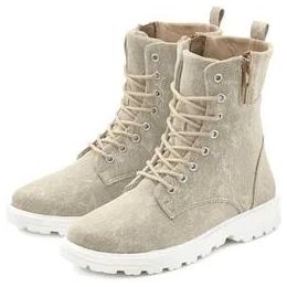 Stiefelette Lascana, Damen, Gr. 42, beige, Obermaterial: 100% Textilmaterial. Decksohle: 100% Textilmaterial. Futter: 100% Textilmaterial. Laufsohle: 100% Synthetik, unifarben, Schuhe Stiefelette, zum Schn&uuml;ren, modische Optik im Combat Look, Rei&szlig;verschluss-Boots