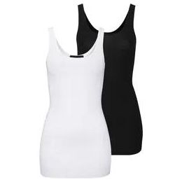 Longtop Melrose, Damen, Gr. 44, schwarz-wei&szlig; (schwarz, wei&szlig;), Jersey, Obermaterial: 95% Viskose, 5% Elasthan, clean, unifarben, Basic, sehr figurbetont h&uuml;ftbedeckend, Rundhals, Tops, mit dezentem Glitzer-Logo am R&uuml;cken