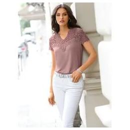 Spitzenshirt "Shirt", Damen, Gr. 40, rosa (ros&eacute;), 95% Viskose, 5% Elasthan, Spitze:100% Polyester, unifarben, V-Ausschnitt, Shirts