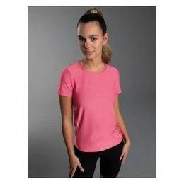 Poloshirt TRIGEMA "TRIGEMA Sportshirt in Melange-Optik", Damen, Gr. M, rosa (flamingo), Stoff, 90% Polyester, 10% Elastan, lang, V-Ausschnitt, Shirts