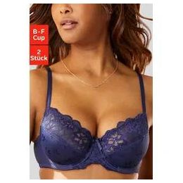B&uuml;gel-BH Petite Fleur, Damen, Gr. 80, Cup E, blau (marine, wei&szlig;), Spitze, Obermaterial: 90% Polyamid, 10% Elasthan, BHs B&uuml;gel-BH, mit elastischer Spitze, Dessous