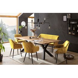 Eckbankgruppe Salesfever, B:200cm H:76,5cm T:100cm, gelb, Massivholz, Metall, Polyester, Esszimmer, Sitzm&ouml;bel-Sets, "Eckbankgruppe im Landhausstil",