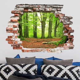Bilderwelten Wandtattoo Wald Motiv 3D-Effekt gr&uuml;n - Mighty Beech Trees - B&auml;ume Wohnzimmer Schlafzimmer
