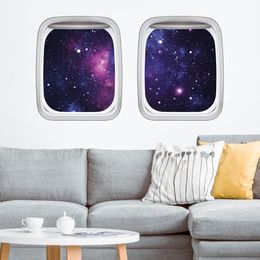 Bilderwelten Wandtattoo Himmel modern 3D-Effekt Wandaufkleber - Doppelfenster Flugzeug Galaxie - Fahrzeuge Kinderzimmer Baby M&auml;dchen Jungen
