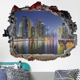 Bilderwelten Wandtattoo Stadt Motiv 3D-Effekt Wandaufkleber - Dubai Nacht Skyline - Skylines Wohnzimmer Schlafzimmer