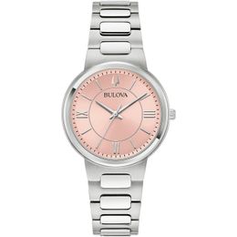Bulova Damen Quarzuhrsilberfarben, rosa, Armbanduhren, Armbanduhr, Damenuhr, Edelstahlarmband, analog