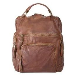 Cityrucksack Samantha Look, Gr. B/H/T: 35cm x 28cm x 15cm, onesize, braun (cognac), Leder, Rindsleder, Retro, Rucks&auml;cke Cityrucksack, echt Leder, Made in Italy