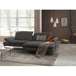 Ecksofa W.Schillig, B:294cm H:87cm T:185cm, grau, Chenille-Flachgewebe R66 (85% Polyester, 15% Nylon);Longlife Xtra-Leder Z59: Glattleder mit