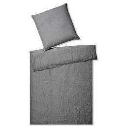 Bettw&auml;sche Elegante "Breezee", grau (dunkelgrau), B/L: 135cm x 200cm, 1 Stk., 1 Stk., Halbleinen, B/L: 80cm x 80cm, 2 Stk., Halbleinen, Obermaterial: 50% Baumwolle, 50% Leinen, Bettw&auml;sche, Bettw&auml;sche, angenehmes Hautgef&uuml;hl